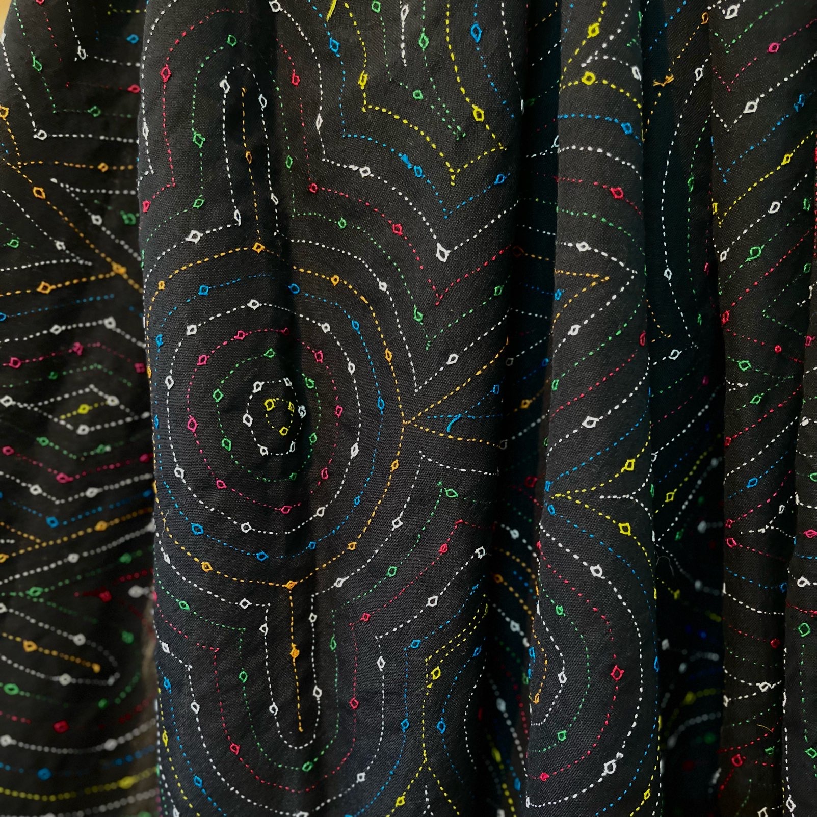 100% Handmade, Black Rabari Embroidered Shawl - Pabiben