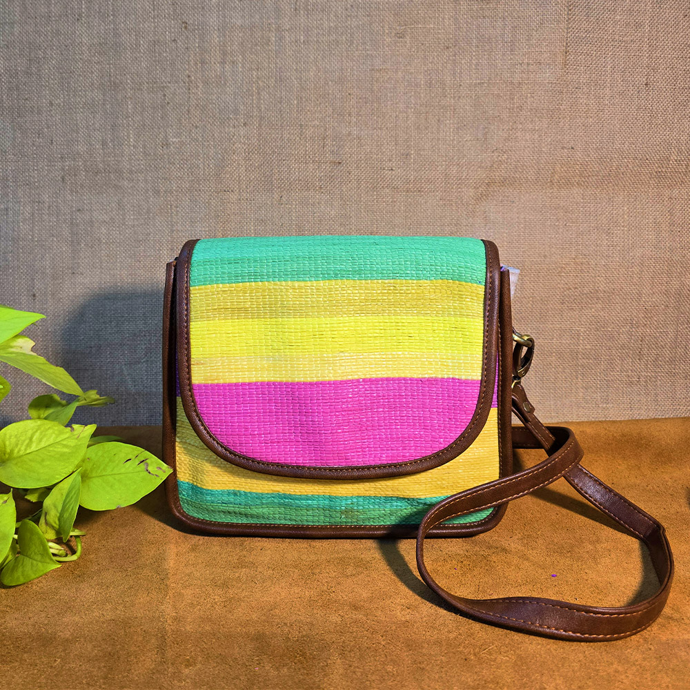 Raji Flap Square Sling Bag, Upcycled Plastic Weaving with Waterproof ...