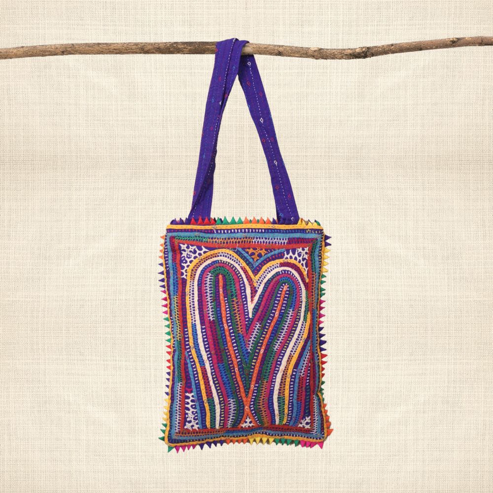 Unique Pattern Multicolour Handmade Rabari Tote Bag - Pabiben